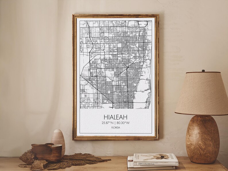 Hialeah Street Map Art: Minimalist City Canvas Print - Etsy