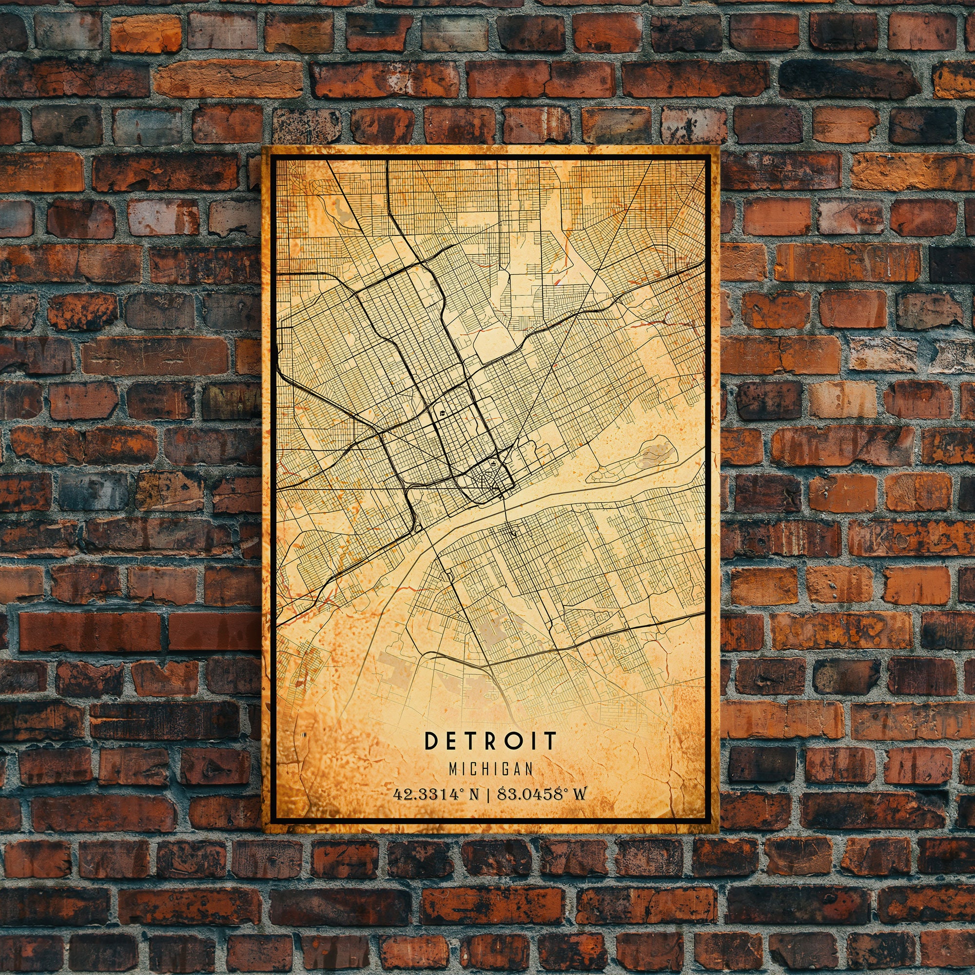 Old Detroit City Map Wall Art Canvas Print, Vintage Style Detroit Map ...