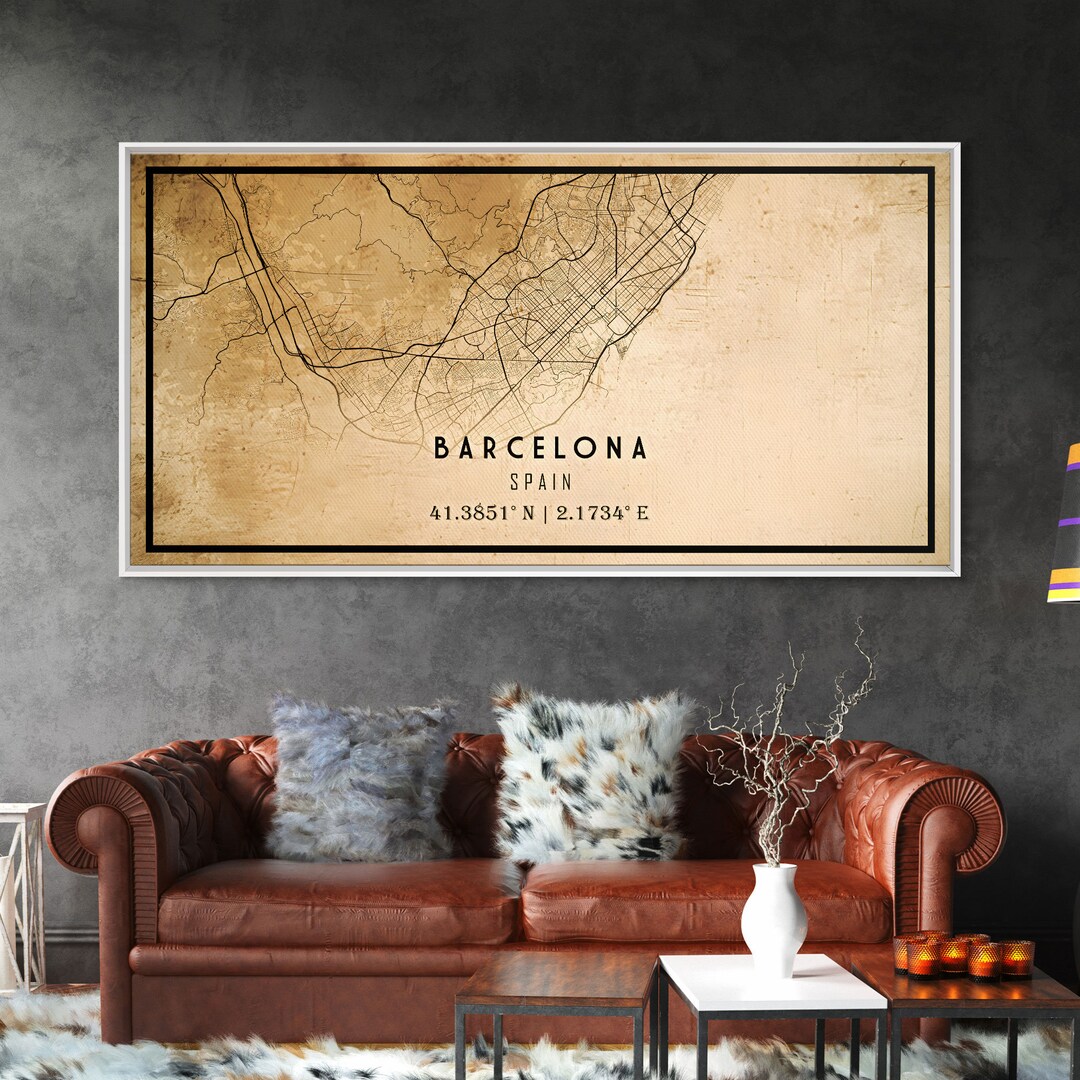 Barcelona Spain Map Print Poster or Framed Canvas, Barcelona Map Print ...
