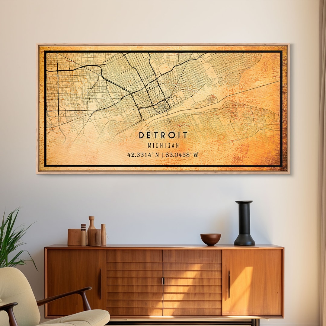 Old Detroit City Map Wall Art Canvas Print, Vintage Style Detroit Map ...