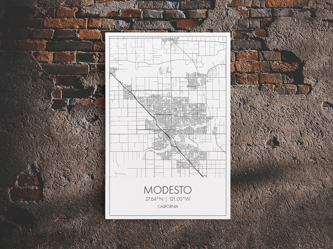 Modesto Street Map California Map City Map Art Modern Art - Etsy
