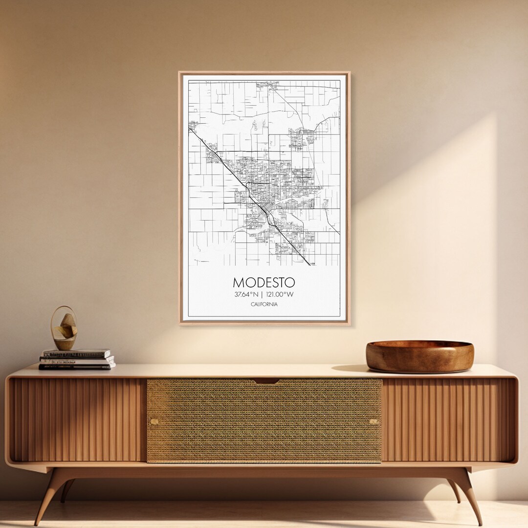 Modesto Street Map, California Map, City Map Art, Modern Art, Wall Art ...