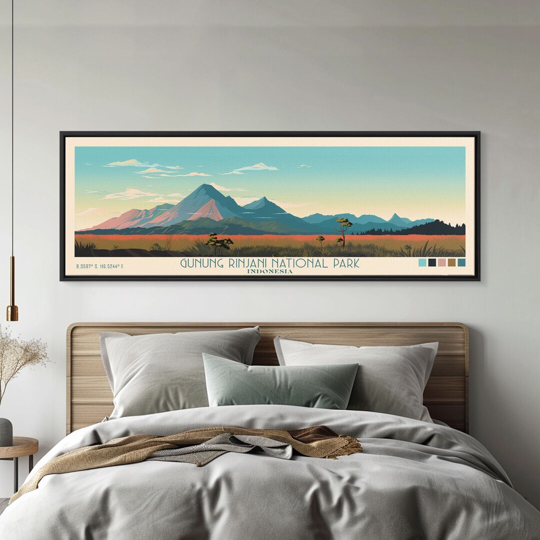 Gunung Rinjani National Park Indonesia Art | Framed Canvas Print Travel ...