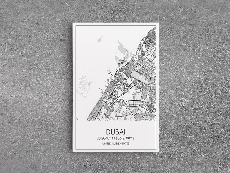 Dubai Street Map UAE Map City Map Art Minimalist Art Wall - Etsy