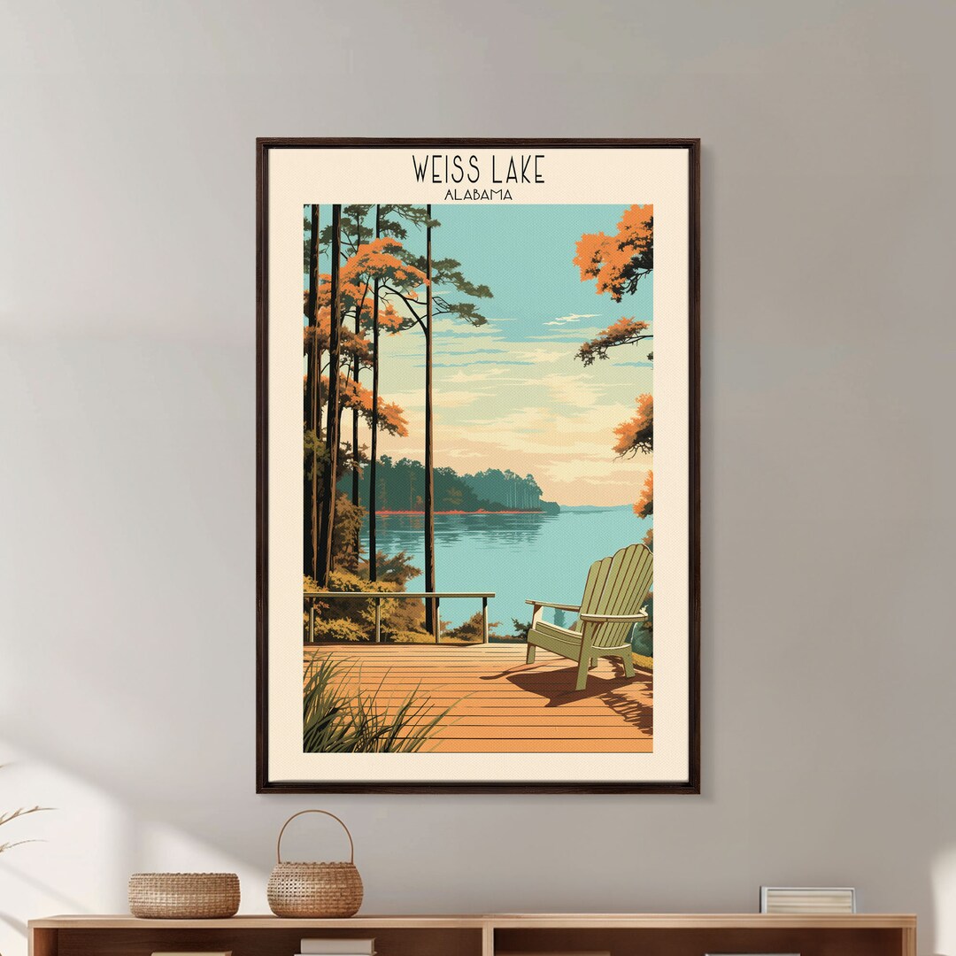 Weiss Lake Alabama Framed Canvas Print: Retro Lake House Decor - Etsy