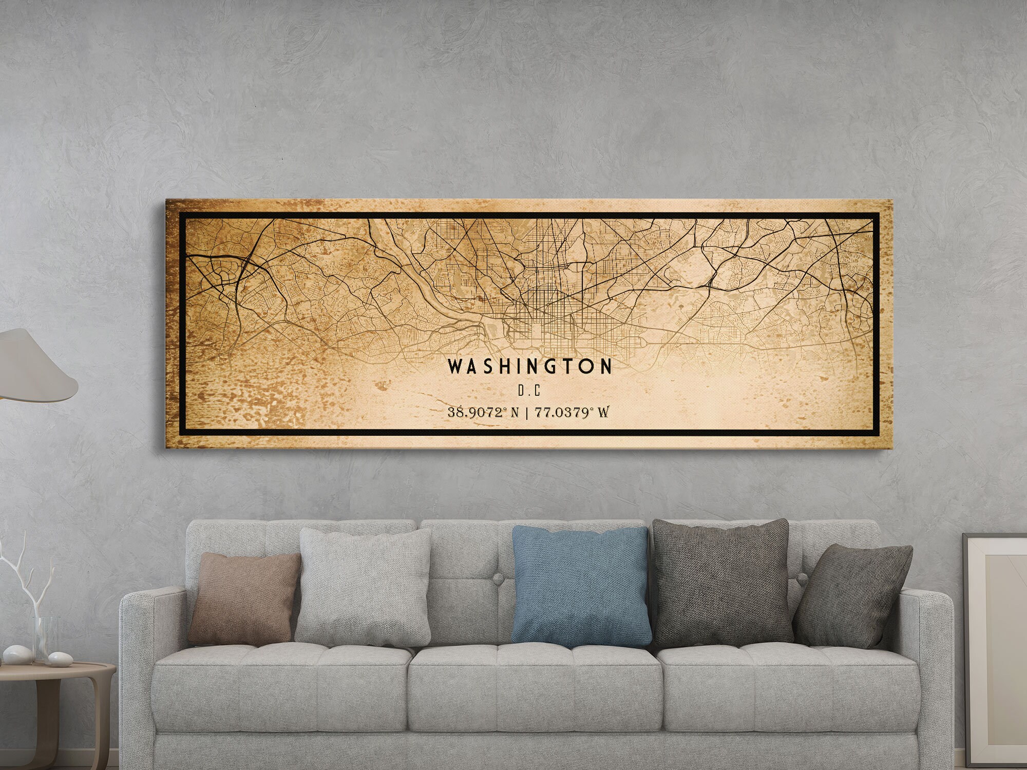 Panoramic Vintage Washington Map Print Poster or Framed Canvas ...