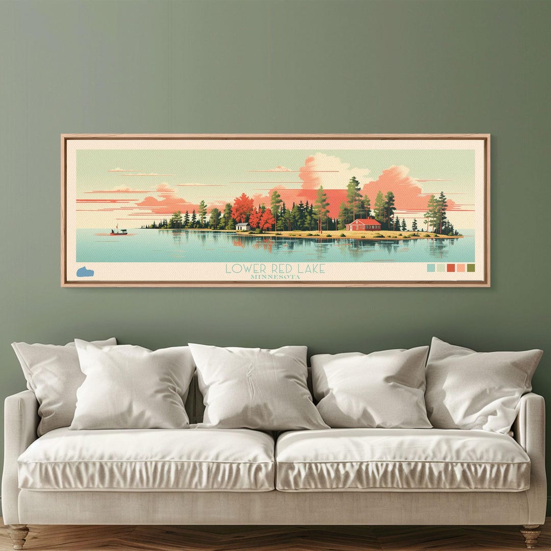 Lower Red Lake Minnesota Framed Canvas Print: Mid-century Modern Travel ...