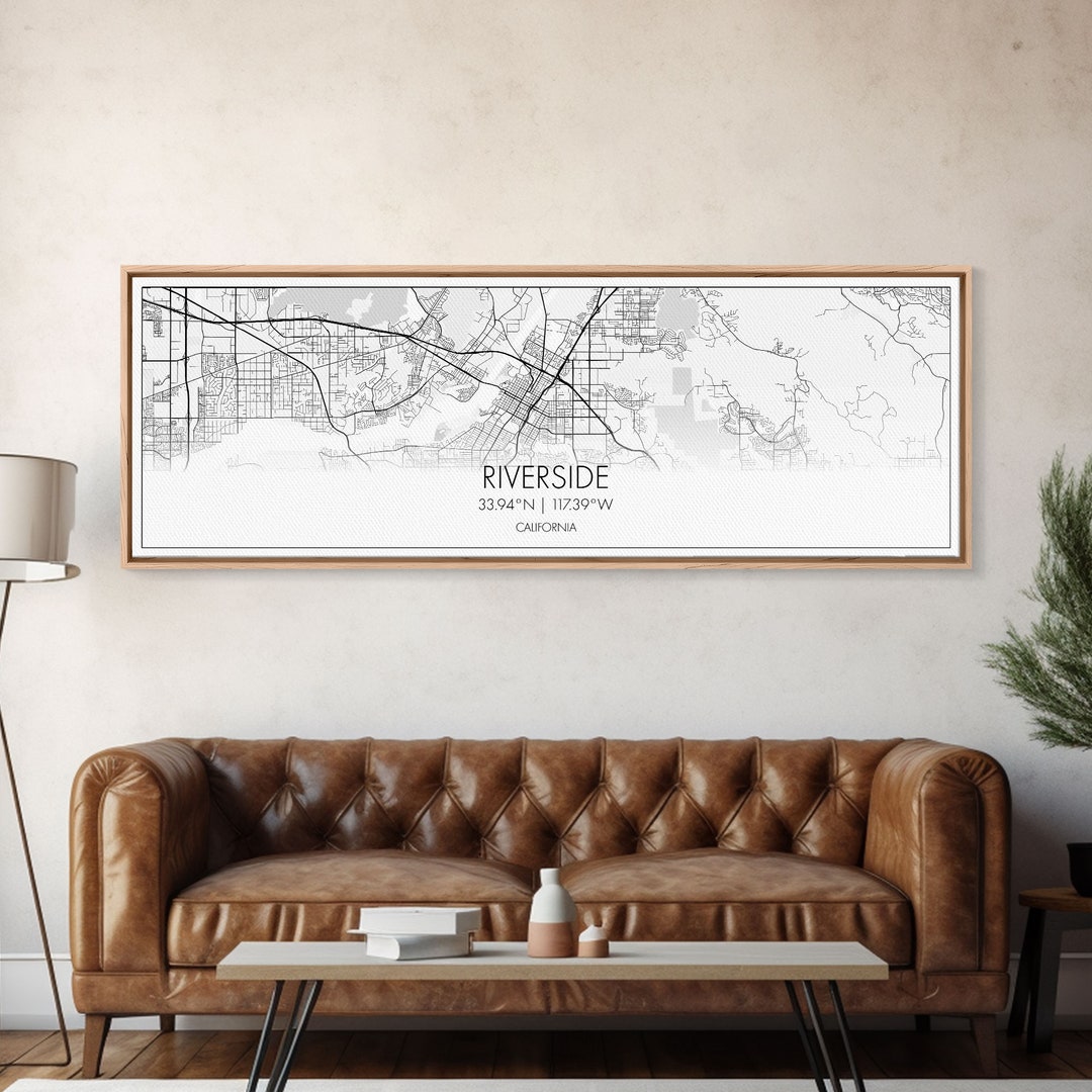 Panoramic Riverside City Map, California Art, Map Print, Minimalist ...