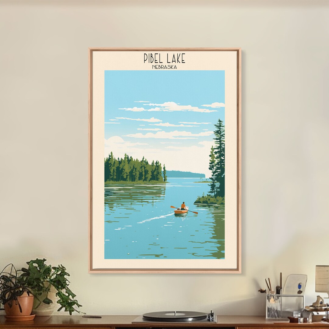 Pibel Lake Nebraska Framed Canvas Print, Lake Life, Pop Art, Lake House ...