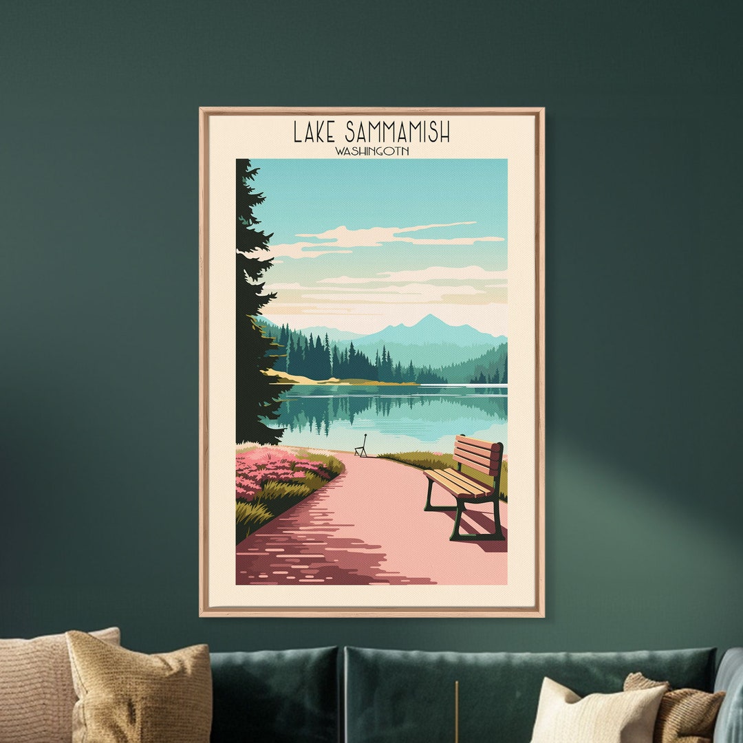 Lake Sammamish Washington Travel Poster Art, Framed Canvas Print ...