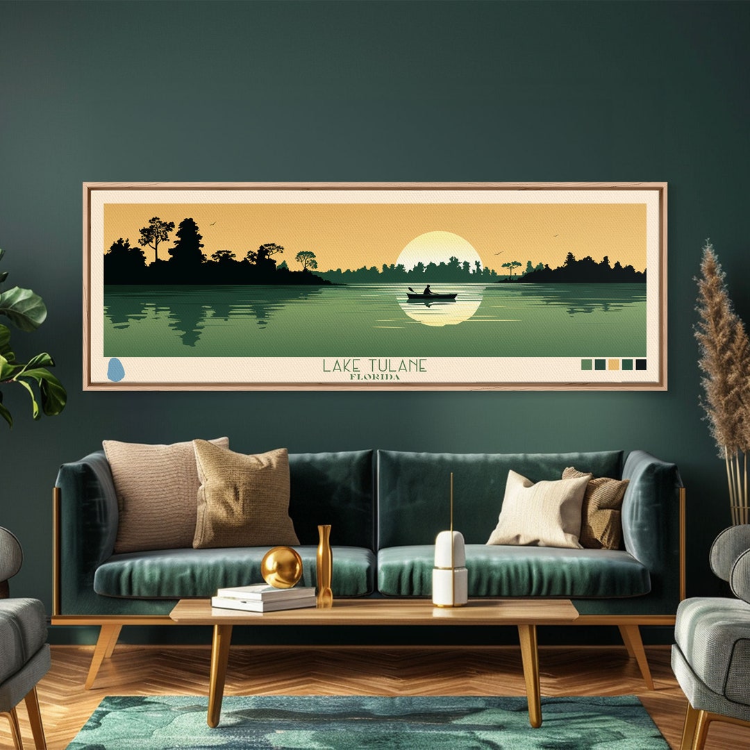 Lake Tulane, Florida Panoramic Wall Art Framed Canvas Print, Midcentury ...