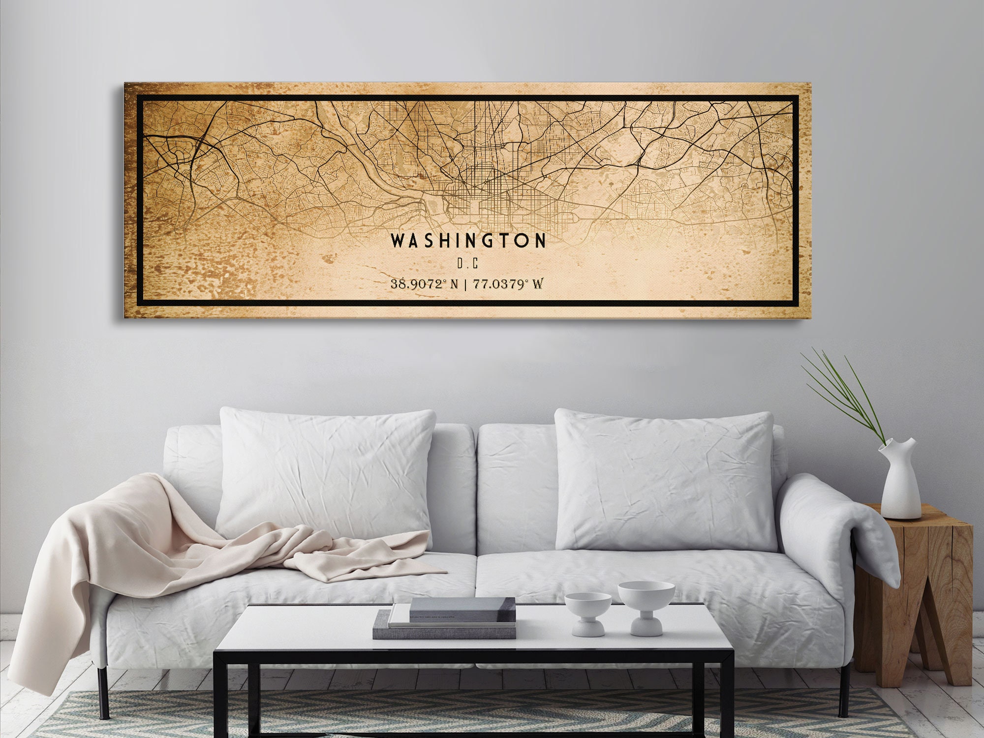 Panoramic Vintage Washington Map Print Poster or Framed Canvas ...