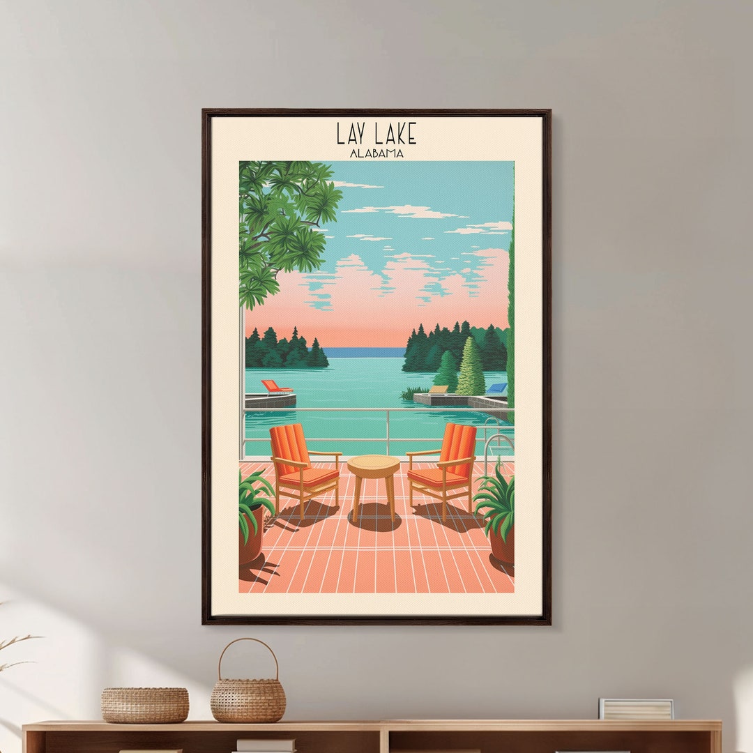 Lay Lake Alabama Framed Canvas Print, Lake House Art, Travel Poster ...