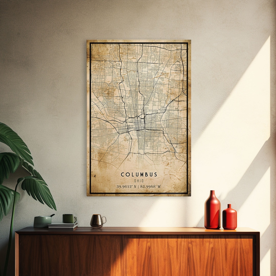 Columbus Vintage Map Print Poster or Framed Canvas, Ohio Map Print ...