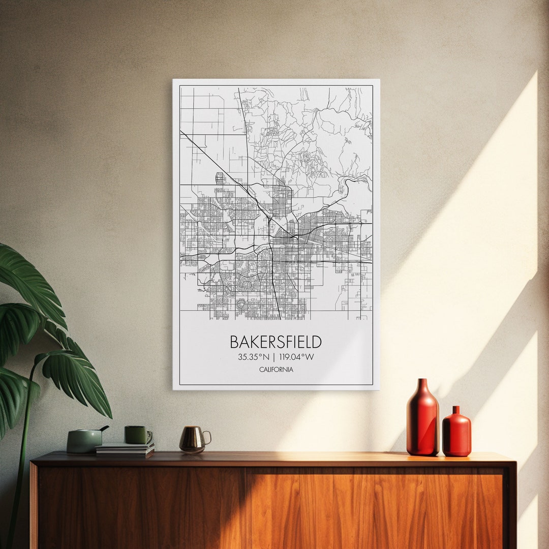 Bakersfield Street Map, California Map, City Wall Art, Home Wall Décor ...