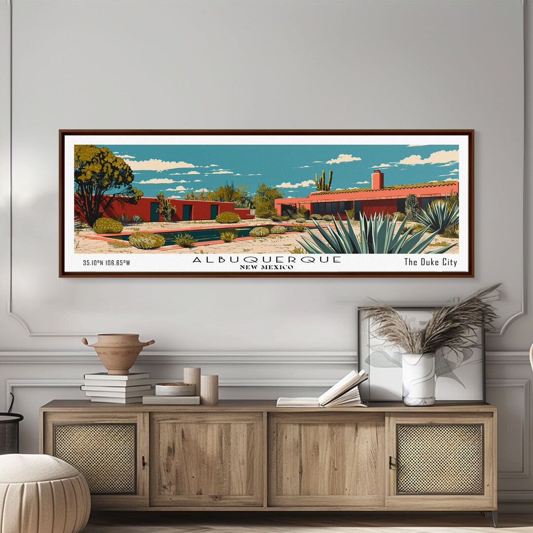 Albuquerque New Mexico Panoramic Painting, Mid Century Modern Framed ...