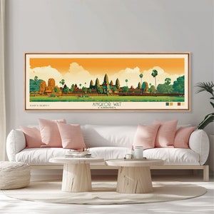 Angkor Wat Cambodia | Framed Travel Poster Panoramic Canvas Print ...