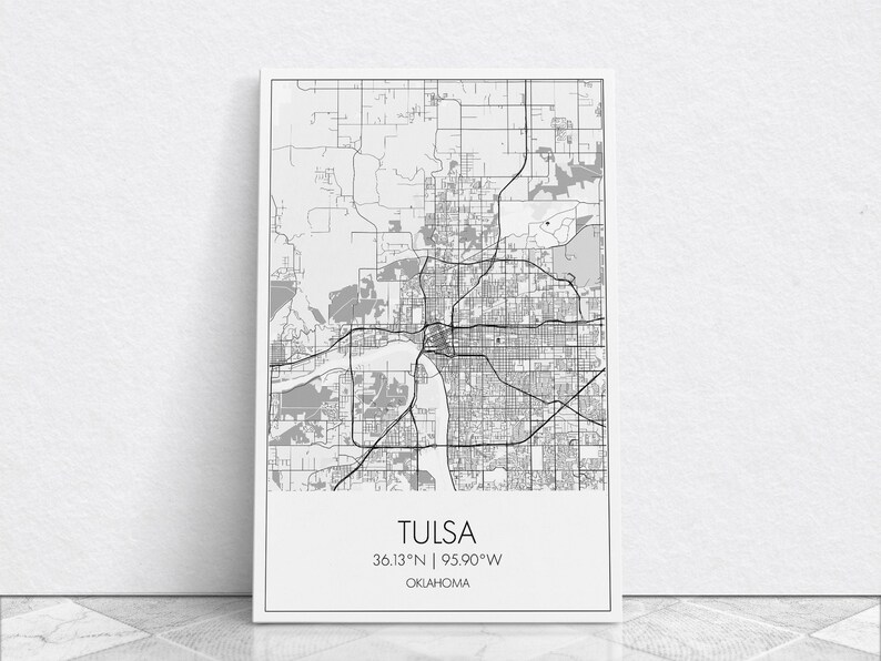 Tulsa Street Map Oklahoma Map City Map Print Modern Wall - Etsy