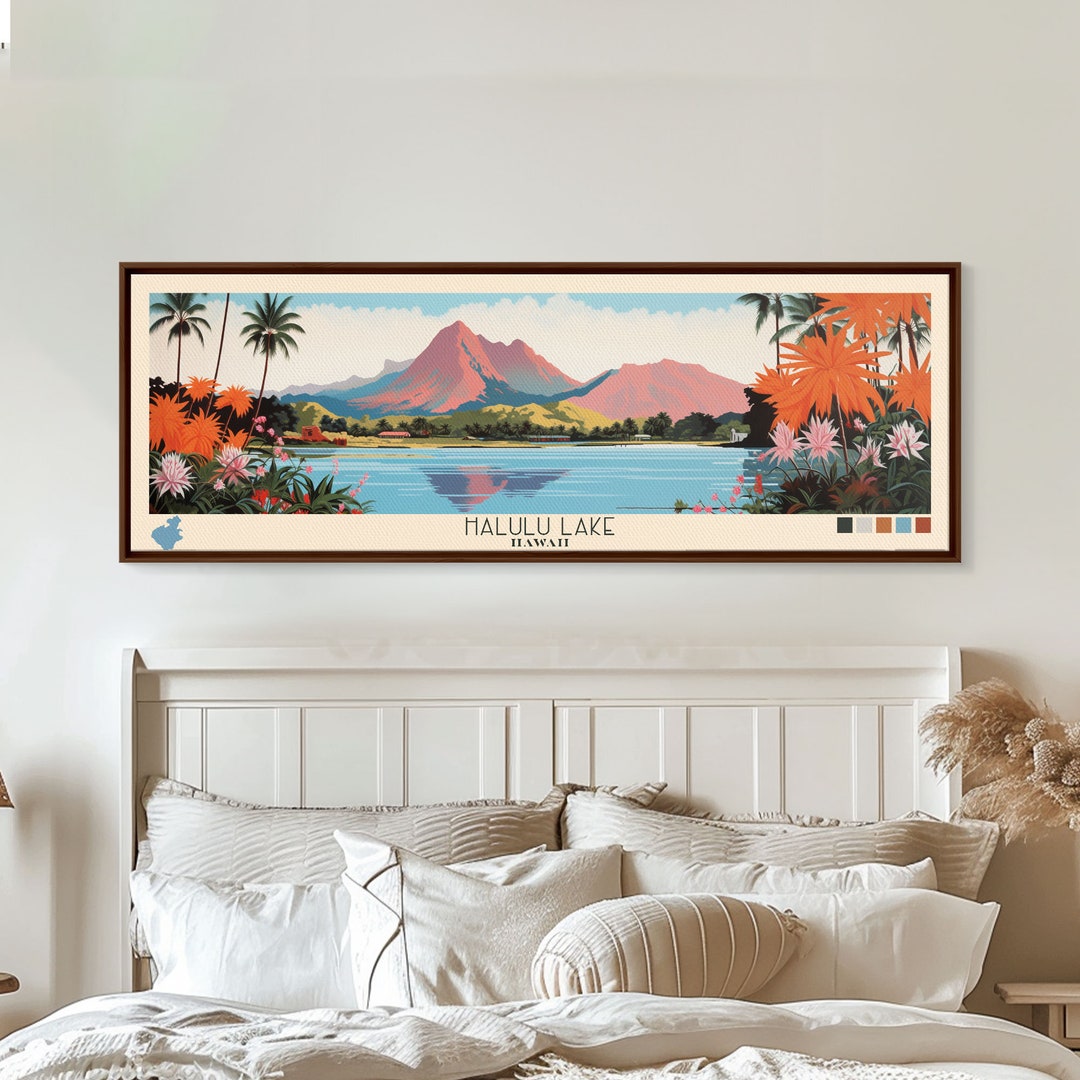 Halulu Lake Hawaii Canvas Print: Mid-century Modern Travel Poster - Etsy