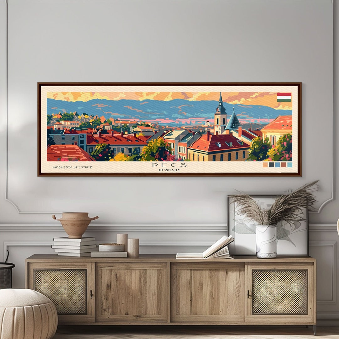 Pecs Hungary Panoramic Travel Poster, Framed Canvas Print or Metal Wall ...