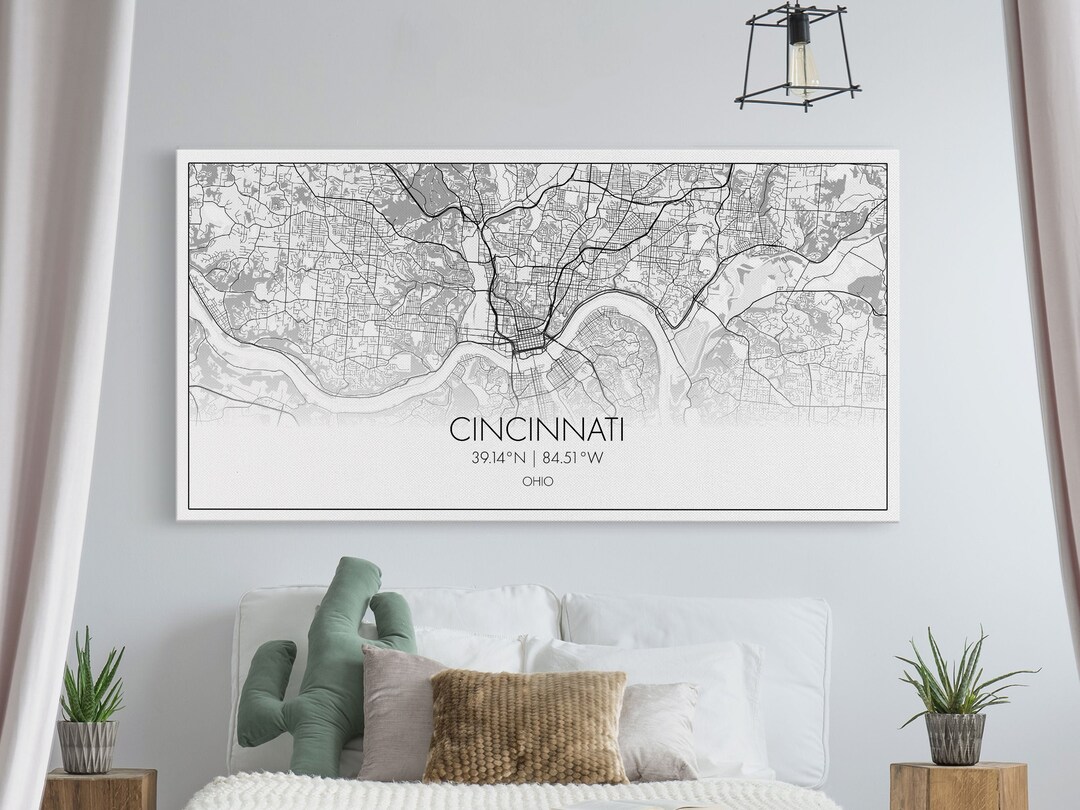 Cincinnati Street Map, Ohio Map, Map Print, Modern Art, Wall Art ...