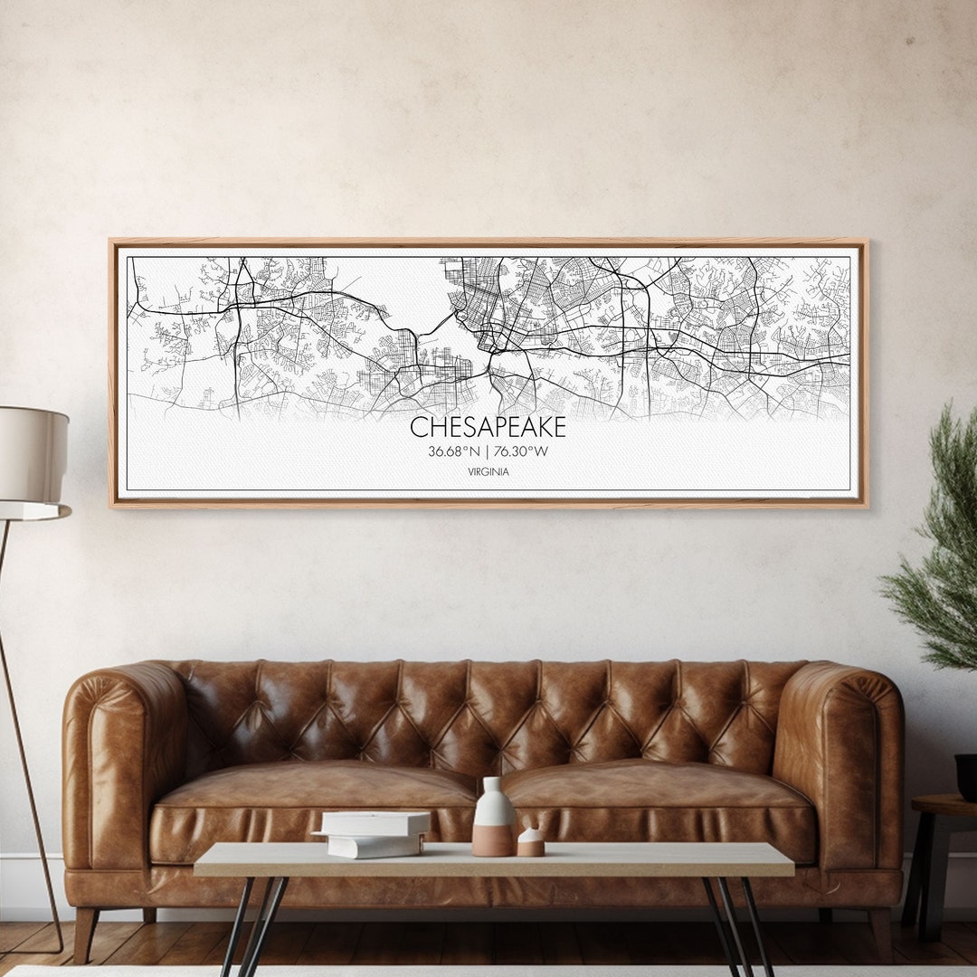 Panoramic Chesapeake City Map, Virginia Art, Map Print, Minimalist Wall ...