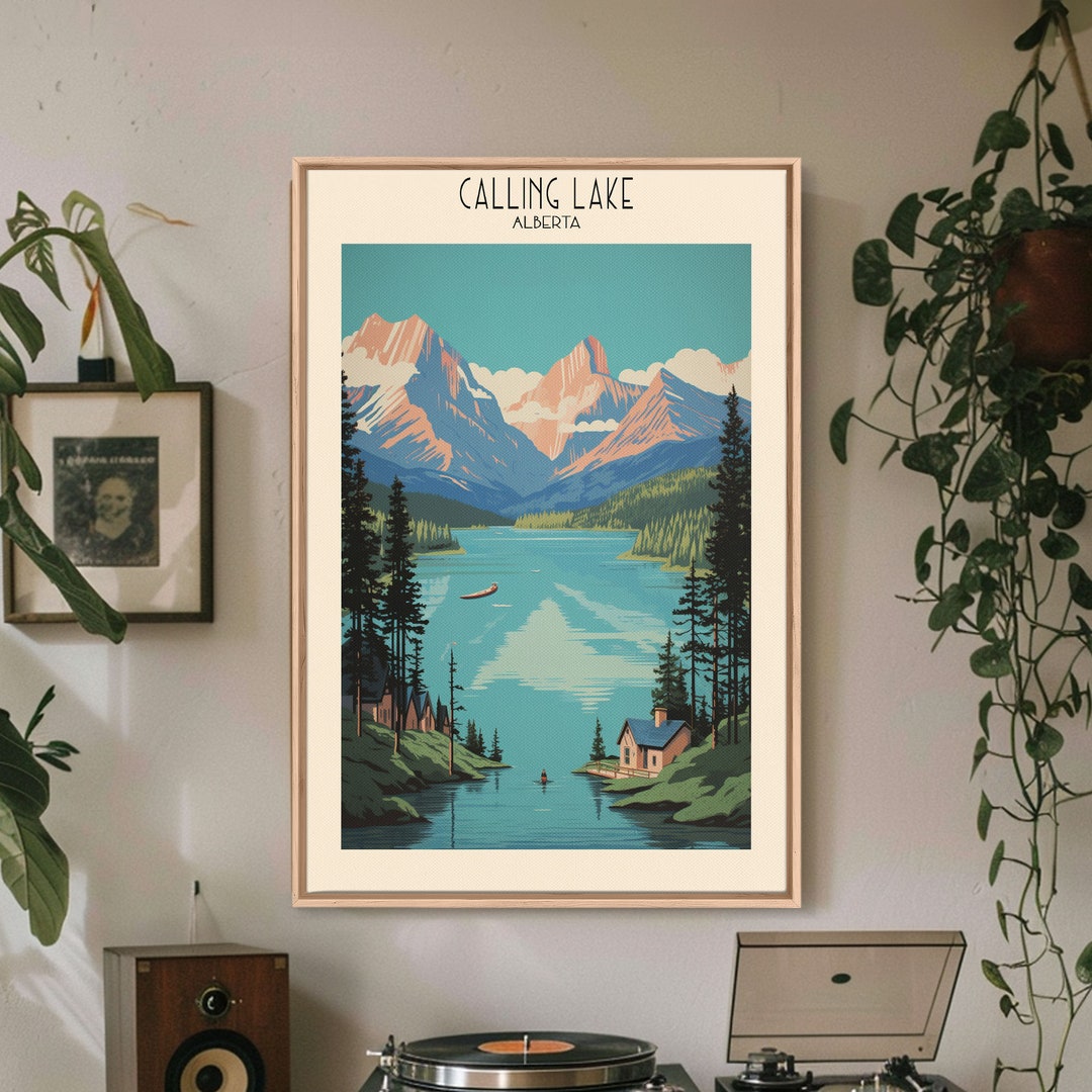 Calling Lake Alberta Framed Canvas Print: Mid-century Modern Wall Art ...