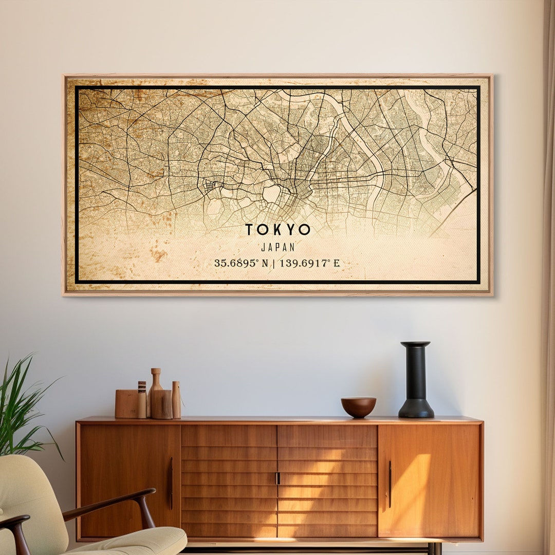 Tokyo Japan Map Print Poster or Framed Canvas, Tokyo Map Print Poster ...