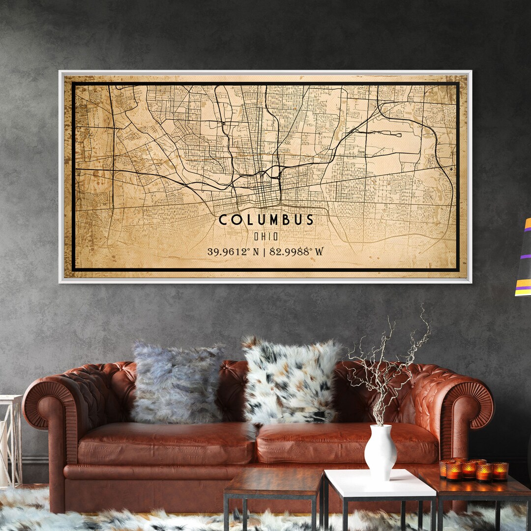 Vintage Columbus Ohio Map Print: Cityscape Poster or Canvas - Etsy