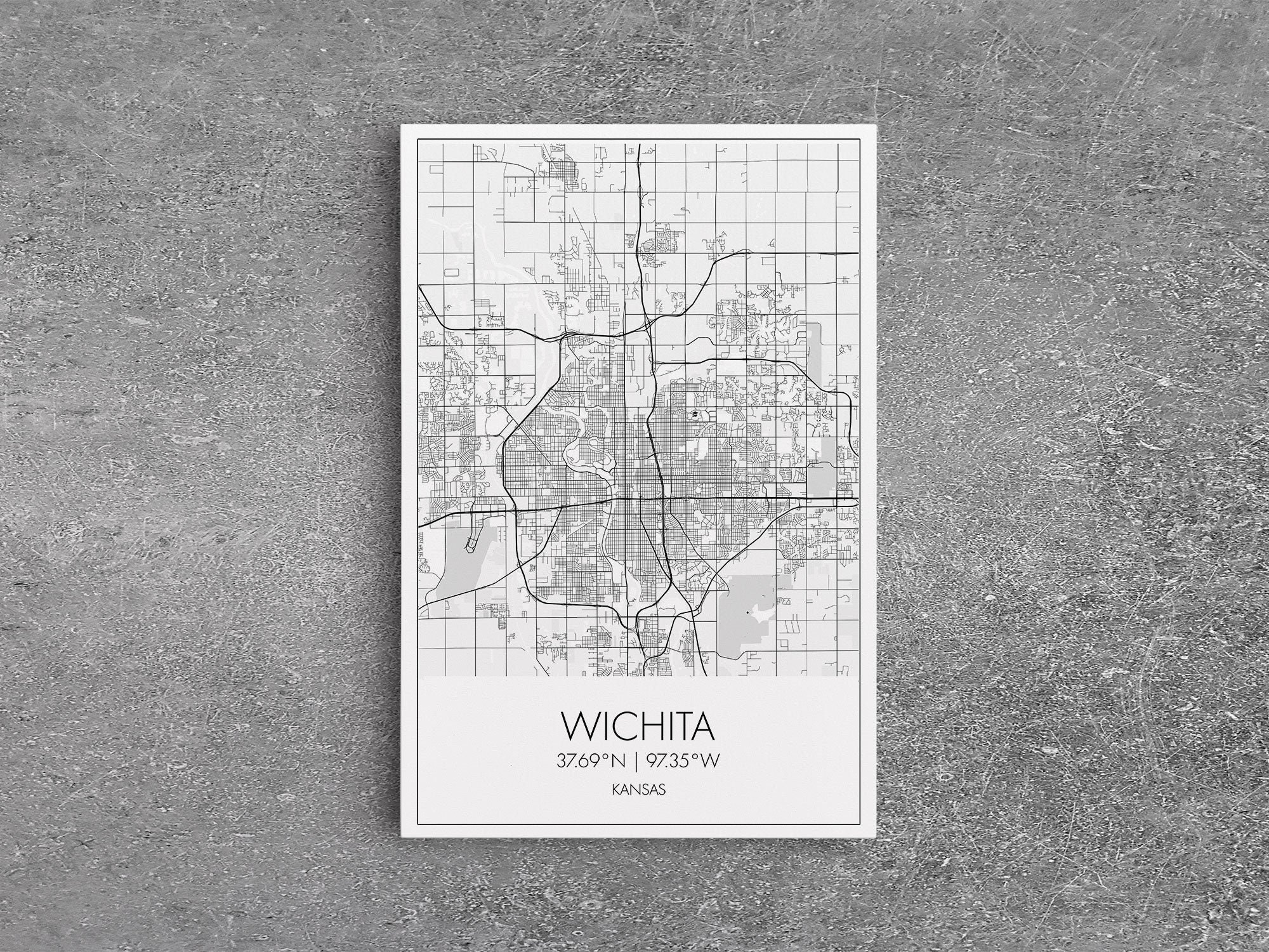Wichita Street Map Kansas Map City Map Print Minimalist - Etsy