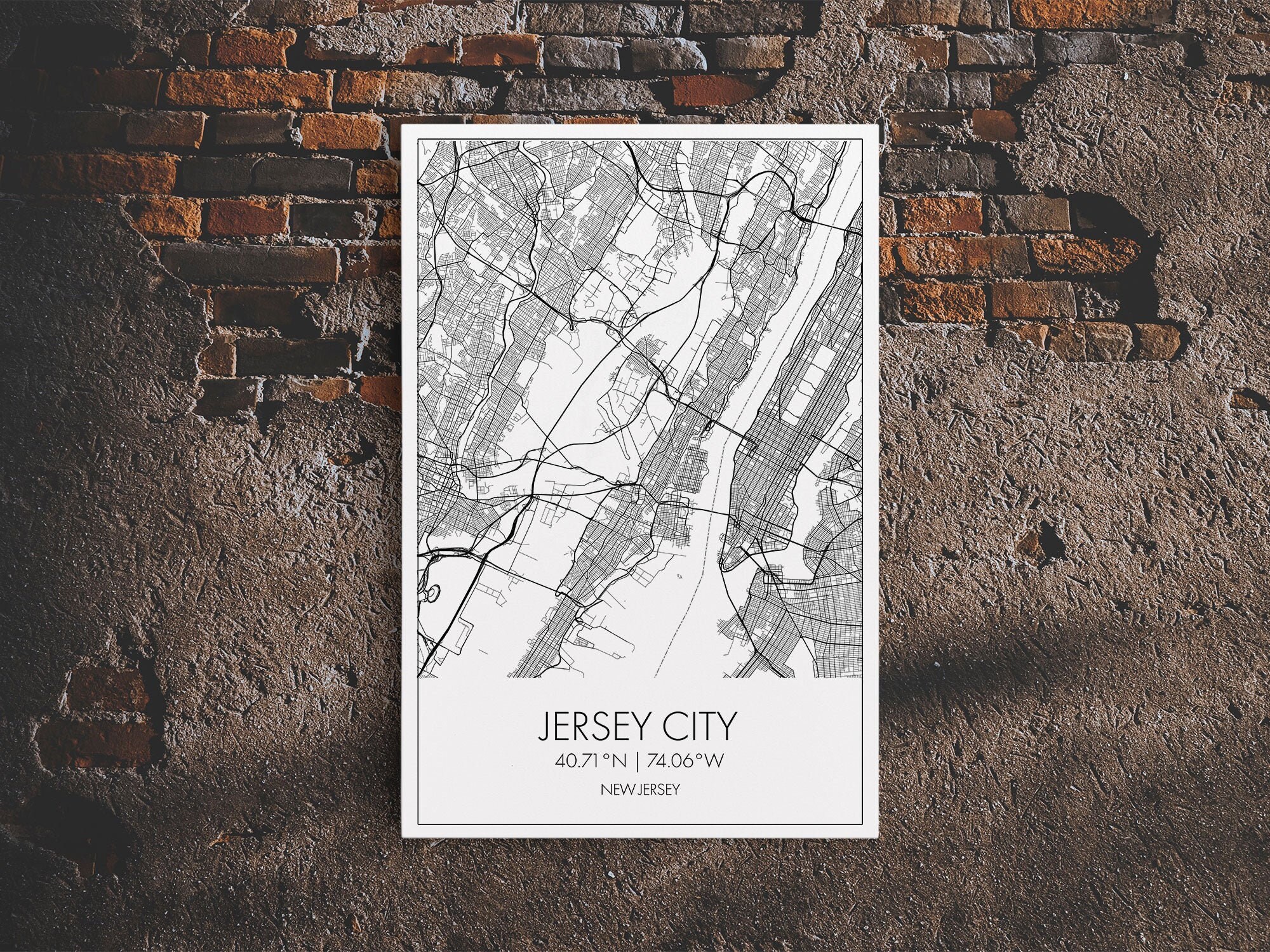 Jersey City Street Map New Jersey Map City Map Art Modern - Etsy