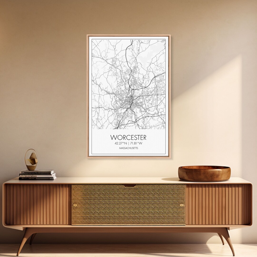 Worcester Street Map, Massachusetts Map, City Map Print, Minimalist Art ...