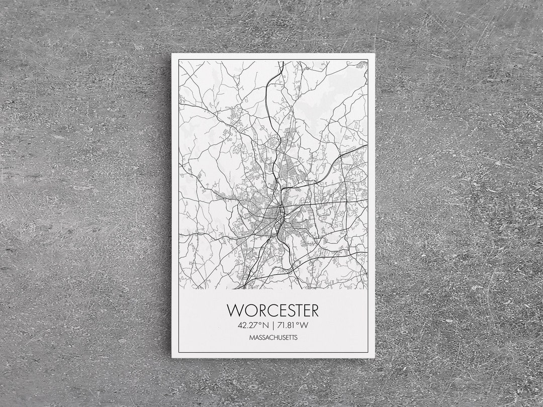 Worcester Street Map Massachusetts Map City Map Print - Etsy