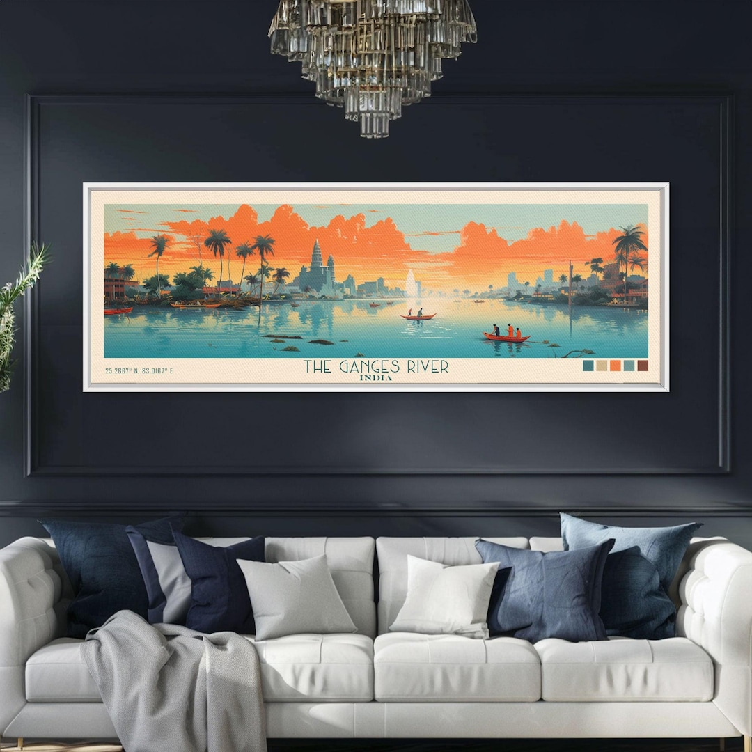 Ganges River India Travel Poster: Panoramic Framed Canvas Art - Etsy ...