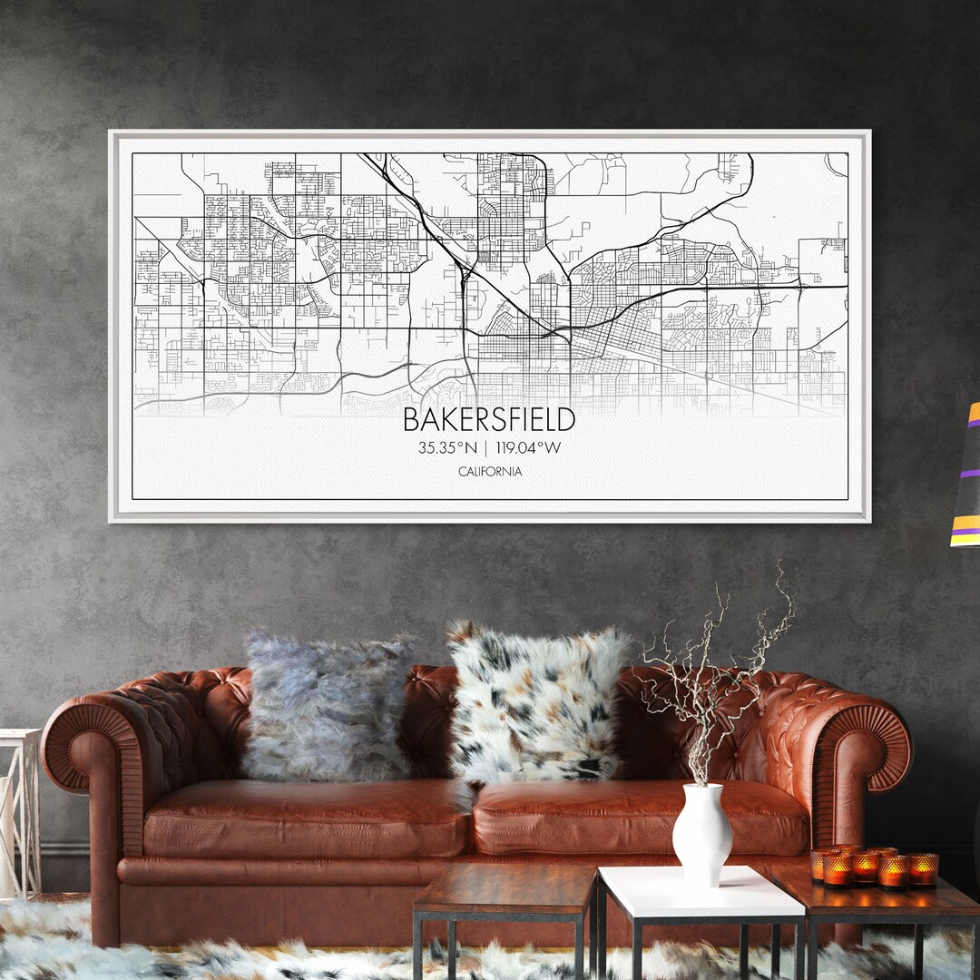 Bakersfield Street Map, California Map, Map Print, Modern Art, Wall Art ...