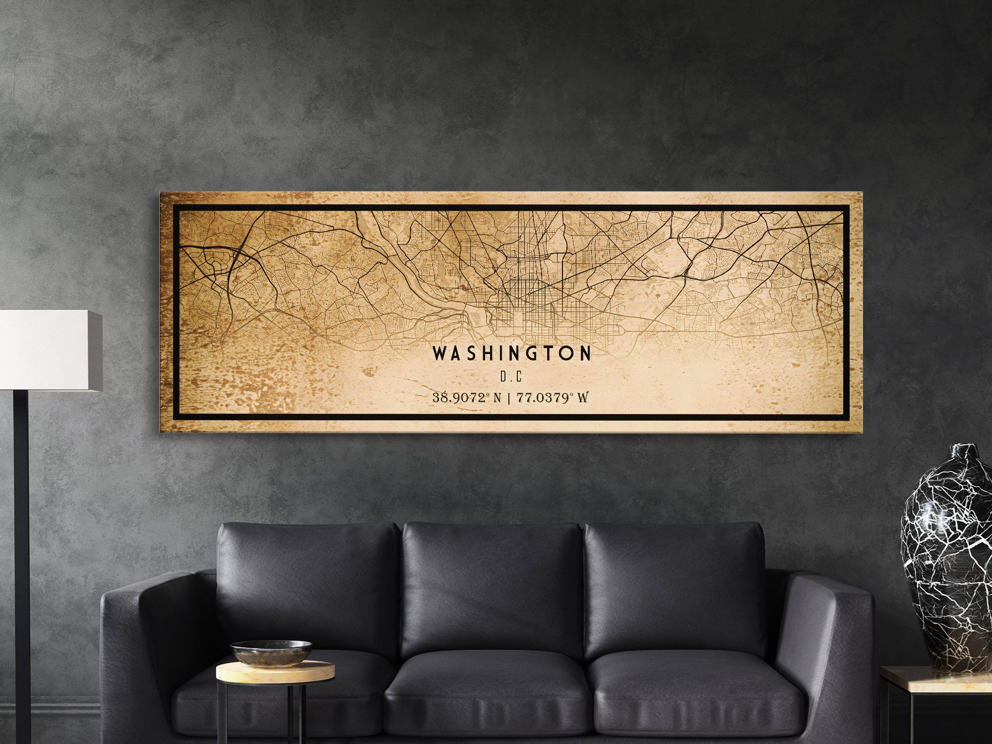 Panoramic Vintage Washington Map Print Poster or Framed Canvas ...