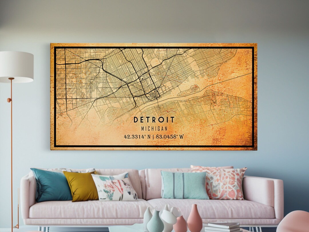 Old Detroit City Map Wall Art Canvas Print Vintage Style - Etsy