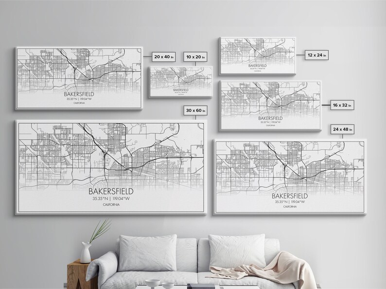 Bakersfield Street Map California Map Map Print Modern Art - Etsy