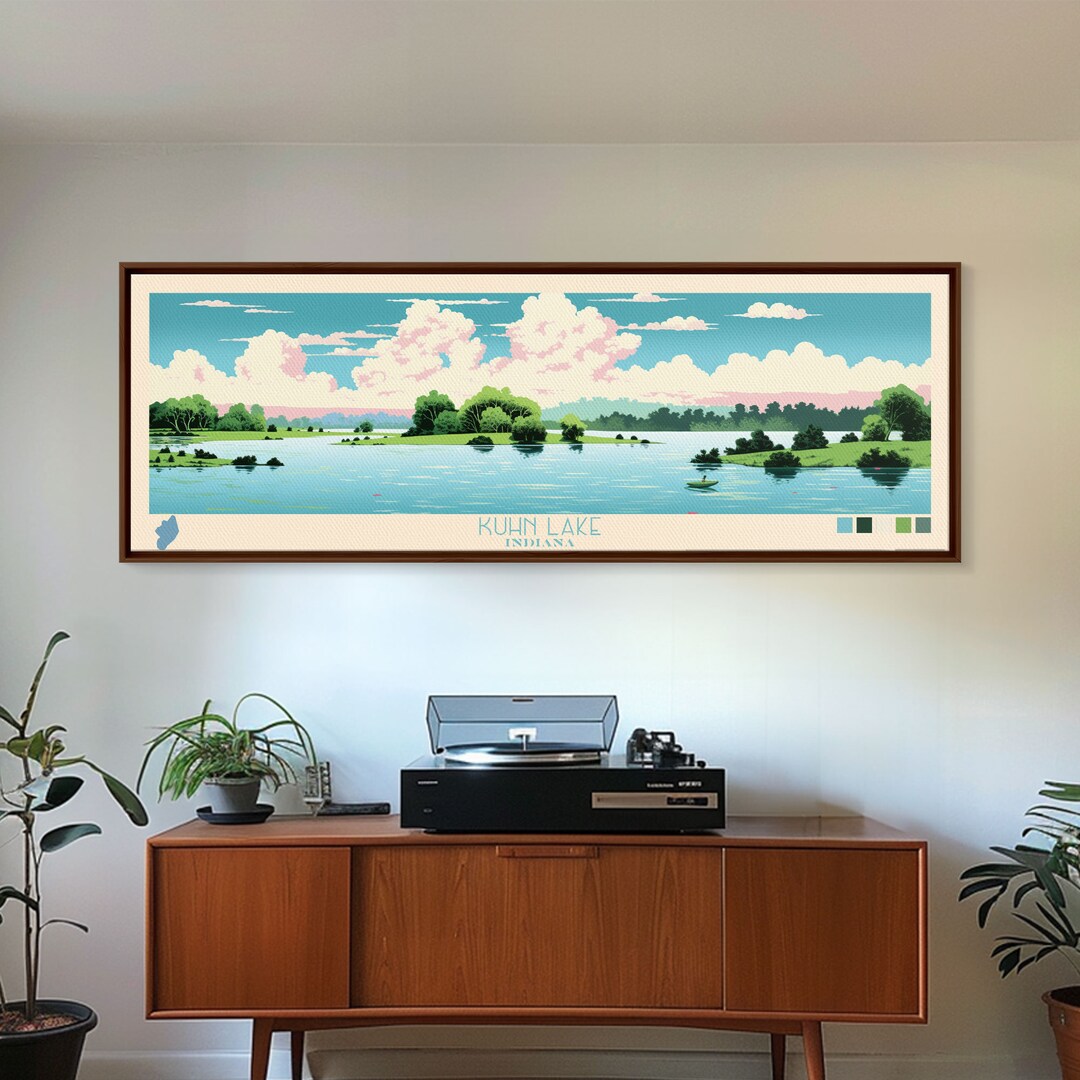Lake Kuhn Indiana Framed Canvas Print: Mid-century Modern Lake House ...