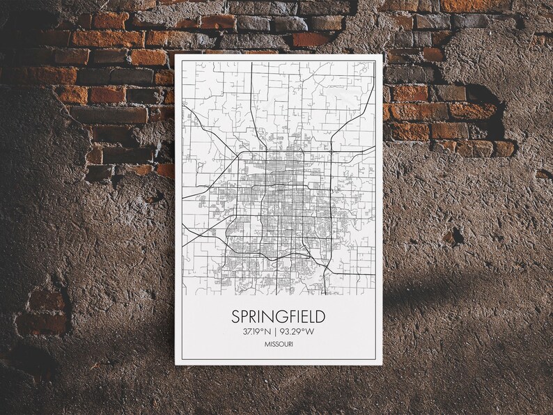 Springfield Street Map, Missouri Map, City Map Print, Modern Wall Art ...