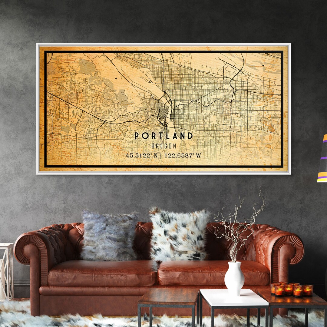Portland Oregon Street Map: Framed Canvas Wall Art - Etsy