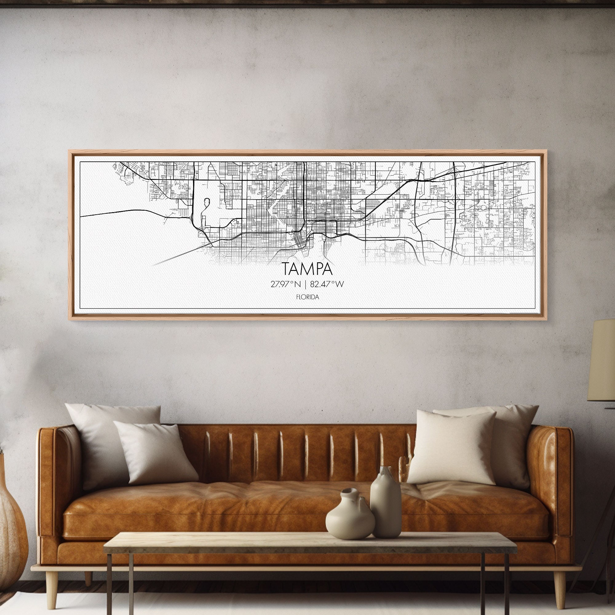 Panoramic Tampa City Map Florida Art Map Print Minimalist - Etsy