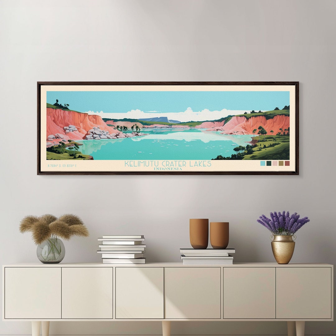Kelimutu Crater Lakes Panoramic Wall Art Travel Poster, Gift for Travel ...