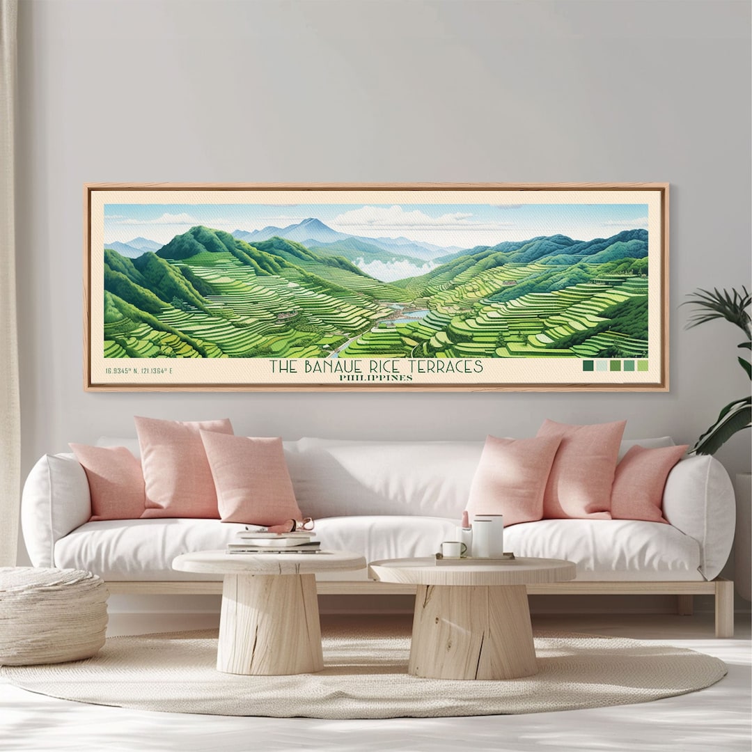 The Banaue Rice Terraces Retro Travel Poster - Panoramic Framed Canvas ...