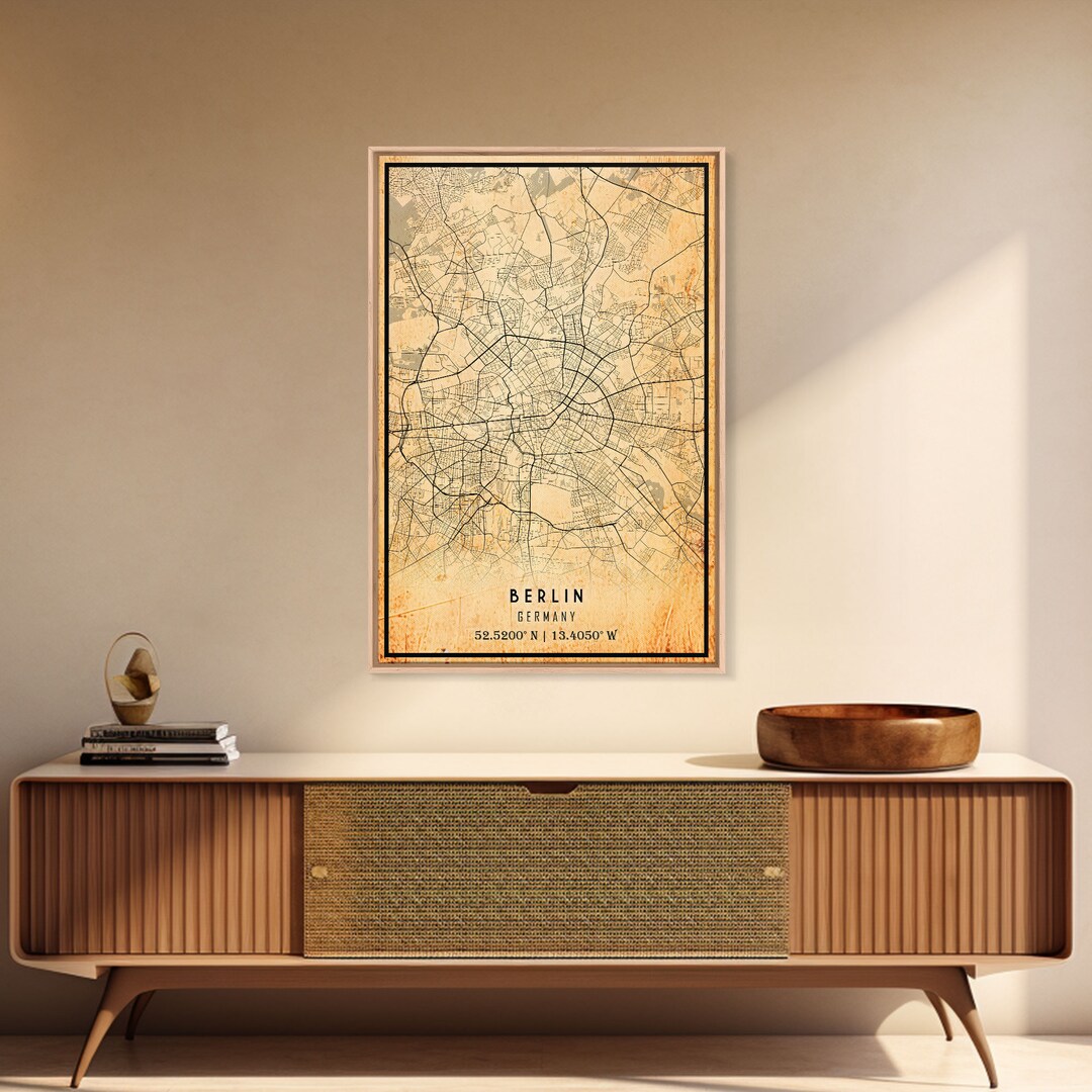 Vintage Berlin Germany Map Print Poster or Framed Canvas, Berlin Map ...
