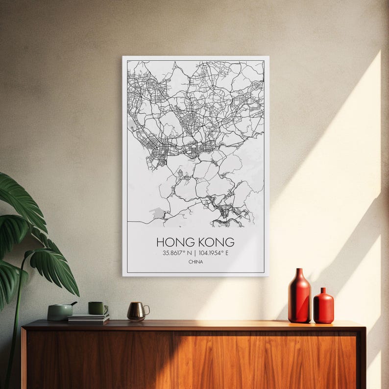 Hong Kong Street Map Art: Minimalist City Canvas Print - Etsy