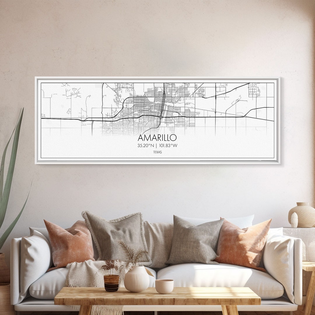 Panoramic Amarillo City Map, Texas Art, Map Print, Minimalist Wall Art ...
