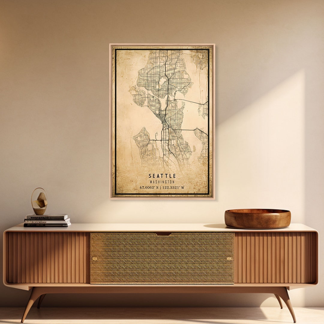 Vintage Seattle Map Art: Washington City Canvas Print - Etsy