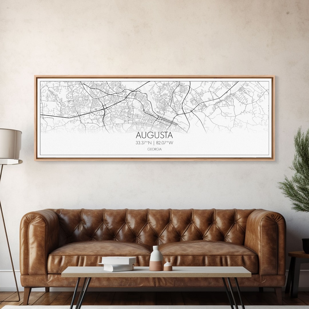 Panoramic Augusta City Map, Georgia Art, Map Print, Minimalist Wall Art ...