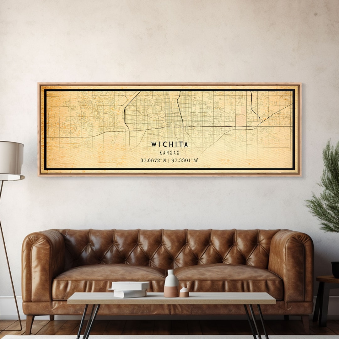 Vintage Wichita Kansas Map Print: Panoramic Travel Art Poster or Canvas ...